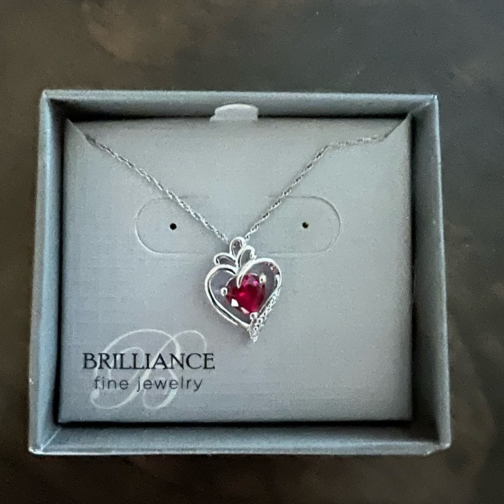 Diamond Accent Ruby Heart Necklace Sterling Silver Ne… - Gem
